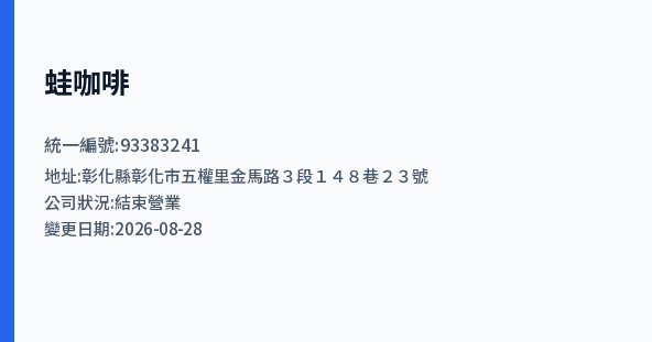 蛙咖啡的照片-統編 93383241(彰化縣) 公司登記資料與營業項目詳細圖表