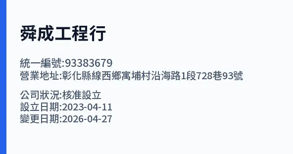 舜成工程行的照片-統編 93383679(彰化縣) 公司登記資料與營業項目詳細圖表