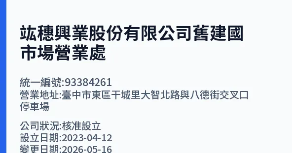 竑穗興業股份有限公司舊建國市場營業處的照片-統編 93384261(臺中市) 公司登記資料與營業項目詳細圖表