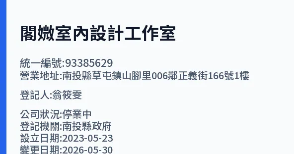 閣媺室內設計工作室的照片-統編 93385629(南投縣) 公司登記資料與營業項目詳細圖表