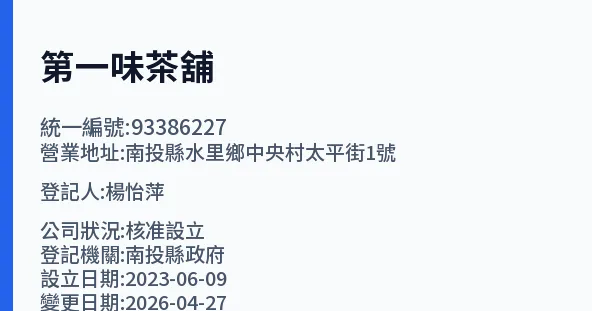 第一味茶舖的照片-統編 93386227(南投縣) 公司登記資料與營業項目詳細圖表