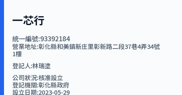 一芯行的照片-統編 93392184(彰化縣) 公司登記資料與營業項目詳細圖表