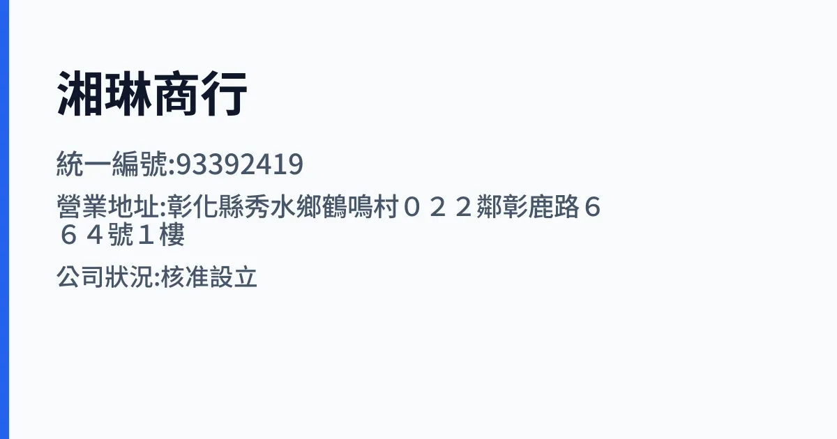 湘琳商行 - 統編 93392419(彰化縣) 公司登記資料與營業項目詳細圖表