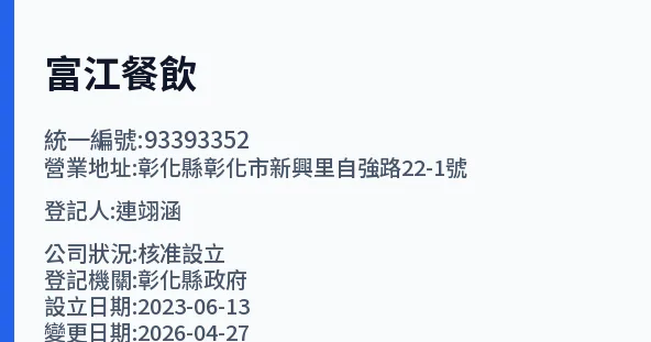 富江餐飲的照片-統編 93393352(彰化縣) 公司登記資料與營業項目詳細圖表