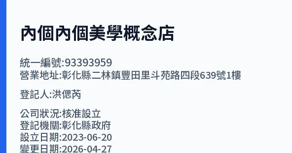 內個內個美學概念店的照片-統編 93393959(彰化縣) 公司登記資料與營業項目詳細圖表