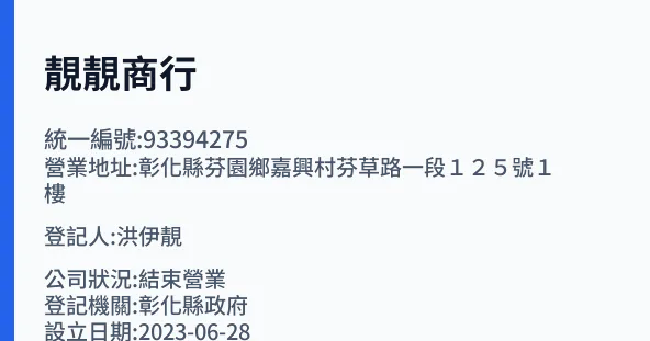 靚靚商行的照片-統編 93394275(彰化縣) 公司登記資料與營業項目詳細圖表