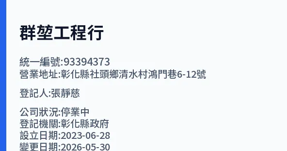 群堃工程行的照片-統編 93394373(彰化縣) 公司登記資料與營業項目詳細圖表