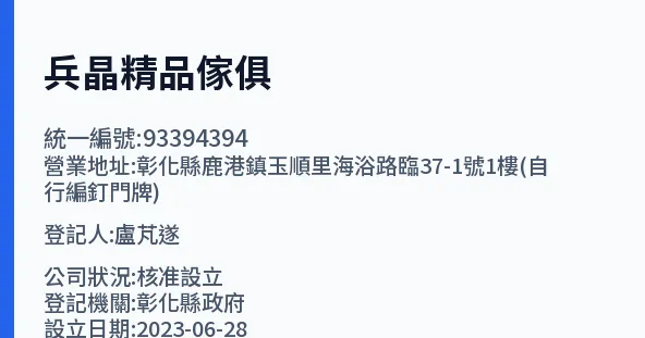 兵晶精品傢俱的照片-統編 93394394(彰化縣) 公司登記資料與營業項目詳細圖表
