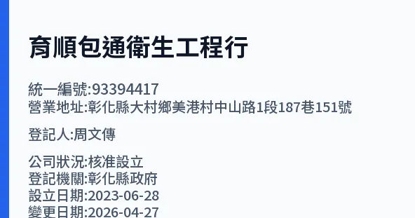育順包通衛生工程行的照片-統編 93394417(彰化縣) 公司登記資料與營業項目詳細圖表