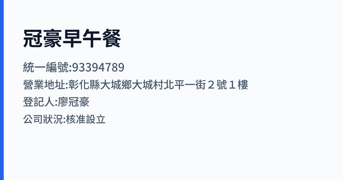 冠豪早午餐 - 統編 93394789(彰化縣) 公司登記資料與營業項目詳細圖表