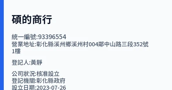 碩的商行的照片-統編 93396554(彰化縣) 公司登記資料與營業項目詳細圖表