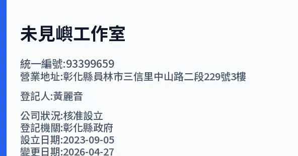 未見嶼工作室的照片-統編 93399659(彰化縣) 公司登記資料與營業項目詳細圖表