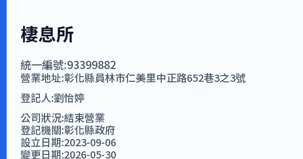 棲息所的照片-統編 93399882(彰化縣) 公司登記資料與營業項目詳細圖表