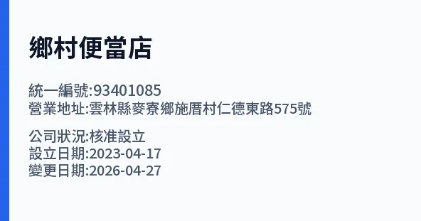 鄉村便當店的照片-統編 93401085(雲林縣) 公司登記資料與營業項目詳細圖表