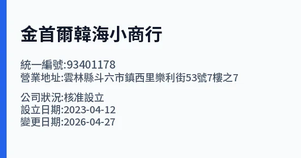 金首爾韓海小商行的照片-統編 93401178(雲林縣) 公司登記資料與營業項目詳細圖表