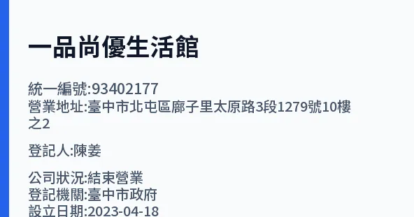 一品尚優生活館的照片-統編 93402177(臺中市) 公司登記資料與營業項目詳細圖表