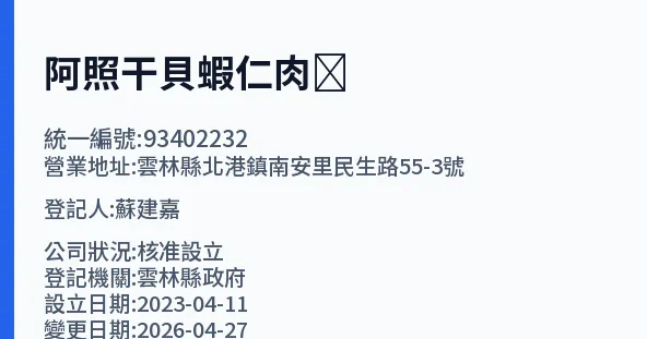 阿照干貝蝦仁肉焿的照片-統編 93402232(雲林縣) 公司登記資料與營業項目詳細圖表