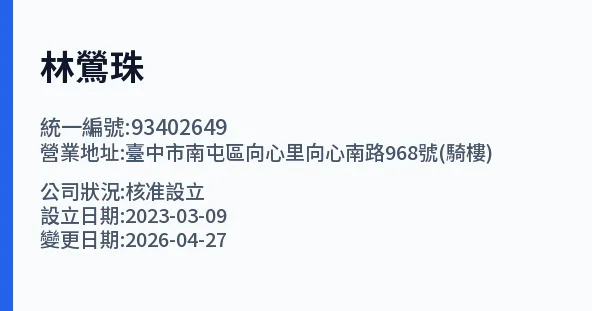 林鶯珠的照片-統編 93402649(臺中市) 公司登記資料與營業項目詳細圖表