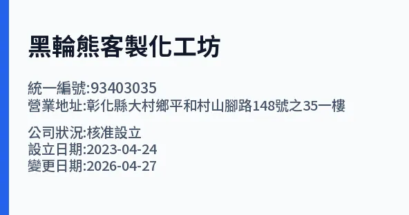 黑輪熊客製化工坊的照片-統編 93403035(彰化縣) 公司登記資料與營業項目詳細圖表