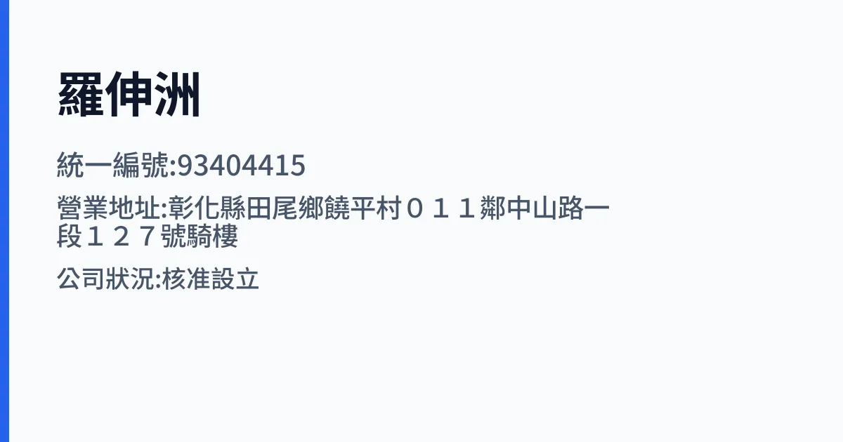 羅伸洲 - 統編 93404415(彰化縣) 公司登記資料與營業項目詳細圖表