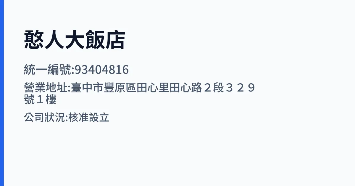 憨人大飯店 - 統編 93404816（臺中市） 公司登記資料與營業項目詳細圖表