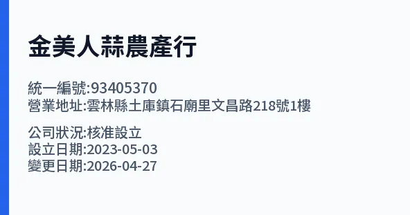 金美人蒜農產行的照片-統編 93405370(雲林縣) 公司登記資料與營業項目詳細圖表