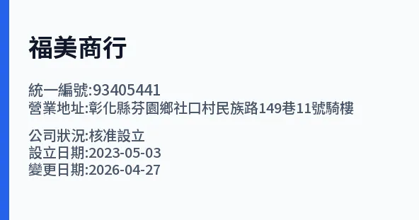 福美商行的照片-統編 93405441(彰化縣) 公司登記資料與營業項目詳細圖表