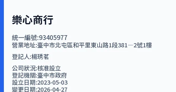 樂心商行的照片-統編 93405977(臺中市) 公司登記資料與營業項目詳細圖表
