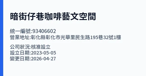 暗街仔巷咖啡藝文空間的照片-統編 93406602(彰化縣) 公司登記資料與營業項目詳細圖表