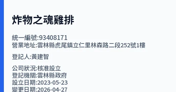 炸物之魂雞排的照片-統編 93408171(雲林縣) 公司登記資料與營業項目詳細圖表