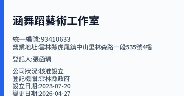 涵舞蹈藝術工作室的照片-統編 93410633(雲林縣) 公司登記資料與營業項目詳細圖表