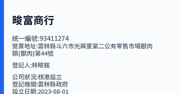 畯富商行的照片-統編 93411274(雲林縣) 公司登記資料與營業項目詳細圖表