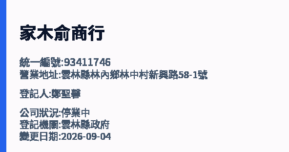 家木俞商行的照片-統編 93411746(雲林縣) 公司登記資料與營業項目詳細圖表