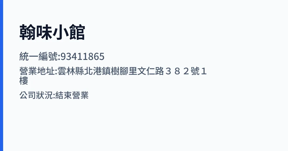 翰味小館 - 統編 93411865(雲林縣) 公司登記資料與營業項目詳細圖表