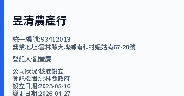 昱清農產行的照片-統編 93412013(雲林縣) 公司登記資料與營業項目詳細圖表