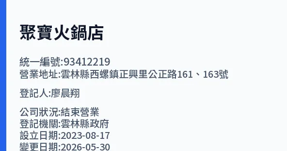 聚寶火鍋店的照片-統編 93412219(雲林縣) 公司登記資料與營業項目詳細圖表