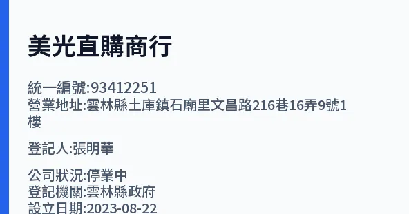 美光直購商行的照片-統編 93412251(雲林縣) 公司登記資料與營業項目詳細圖表