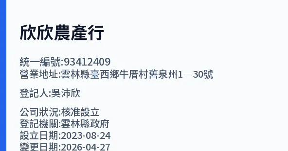 欣欣農產行的照片-統編 93412409(雲林縣) 公司登記資料與營業項目詳細圖表