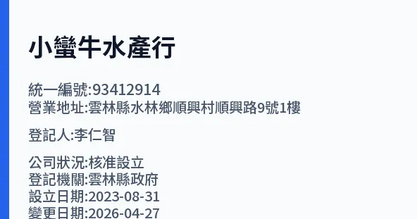 小蠻牛水產行的照片-統編 93412914(雲林縣) 公司登記資料與營業項目詳細圖表