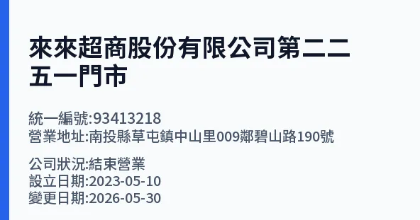 來來超商股份有限公司第二二五一門市的照片-統編 93413218(南投縣) 公司登記資料與營業項目詳細圖表