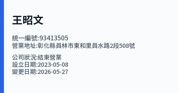 王昭文的照片-統編 93413505(彰化縣) 公司登記資料與營業項目詳細圖表