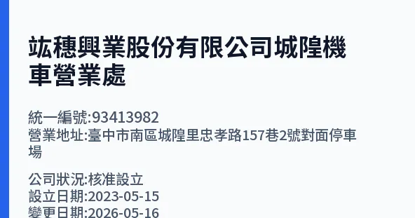 竑穗興業股份有限公司城隍機車營業處的照片-統編 93413982(臺中市) 公司登記資料與營業項目詳細圖表