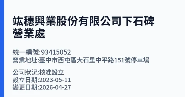 竑穗興業股份有限公司下石碑營業處的照片-統編 93415052(臺中市) 公司登記資料與營業項目詳細圖表