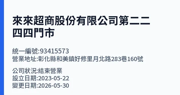 來來超商股份有限公司第二二四四門市的照片-統編 93415573(彰化縣) 公司登記資料與營業項目詳細圖表