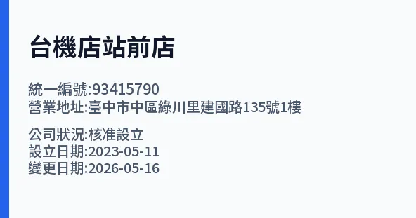 台機店站前店的照片-統編 93415790(臺中市) 公司登記資料與營業項目詳細圖表