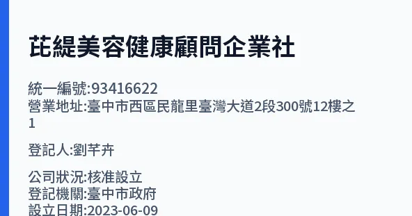 芘緹美容健康顧問企業社的照片-統編 93416622(臺中市) 公司登記資料與營業項目詳細圖表