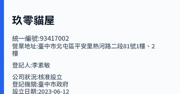 玖零貓屋的照片-統編 93417002(臺中市) 公司登記資料與營業項目詳細圖表