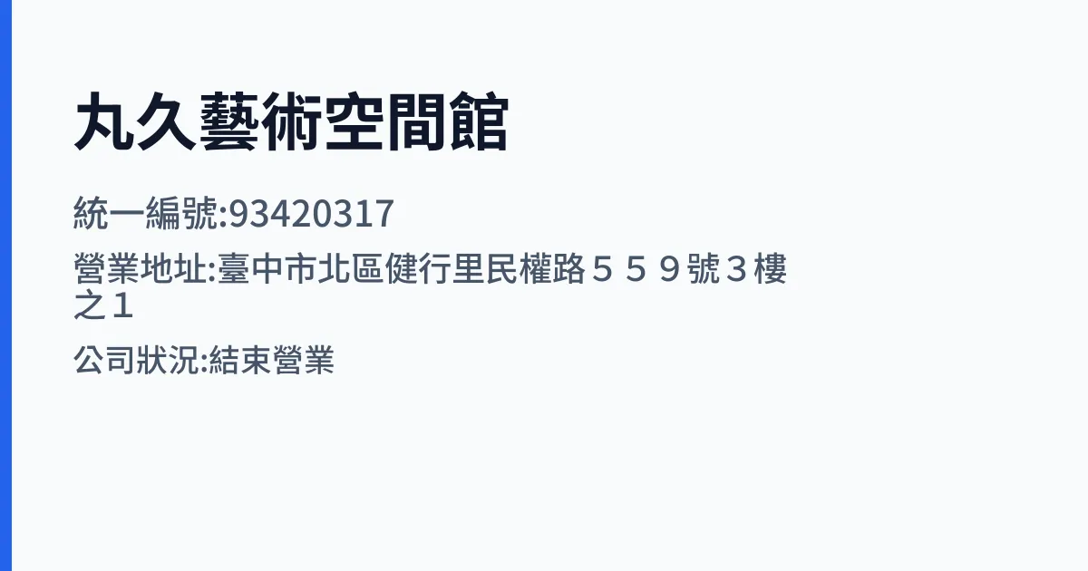 丸久藝術空間館 - 統編 93420317(臺中市) 公司登記資料與營業項目詳細圖表