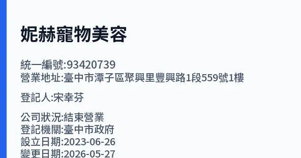 妮赫寵物美容的照片-統編 93420739(臺中市) 公司登記資料與營業項目詳細圖表