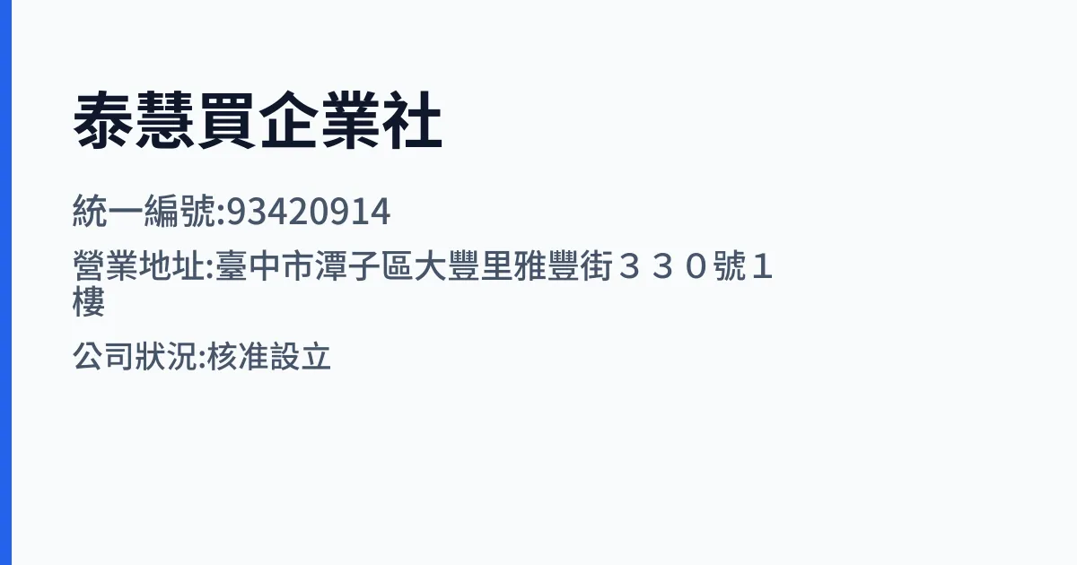 泰慧買企業社 - 統編 93420914(臺中市) 公司登記資料與營業項目詳細圖表